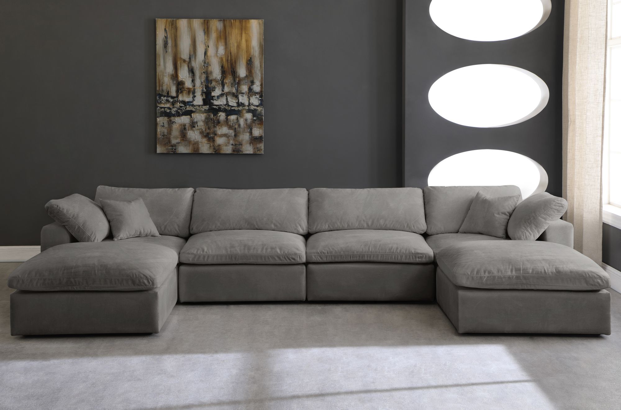 Meridian Cozy 158" 6-Pc Velvet Modular U-Shape Sectional, Grey