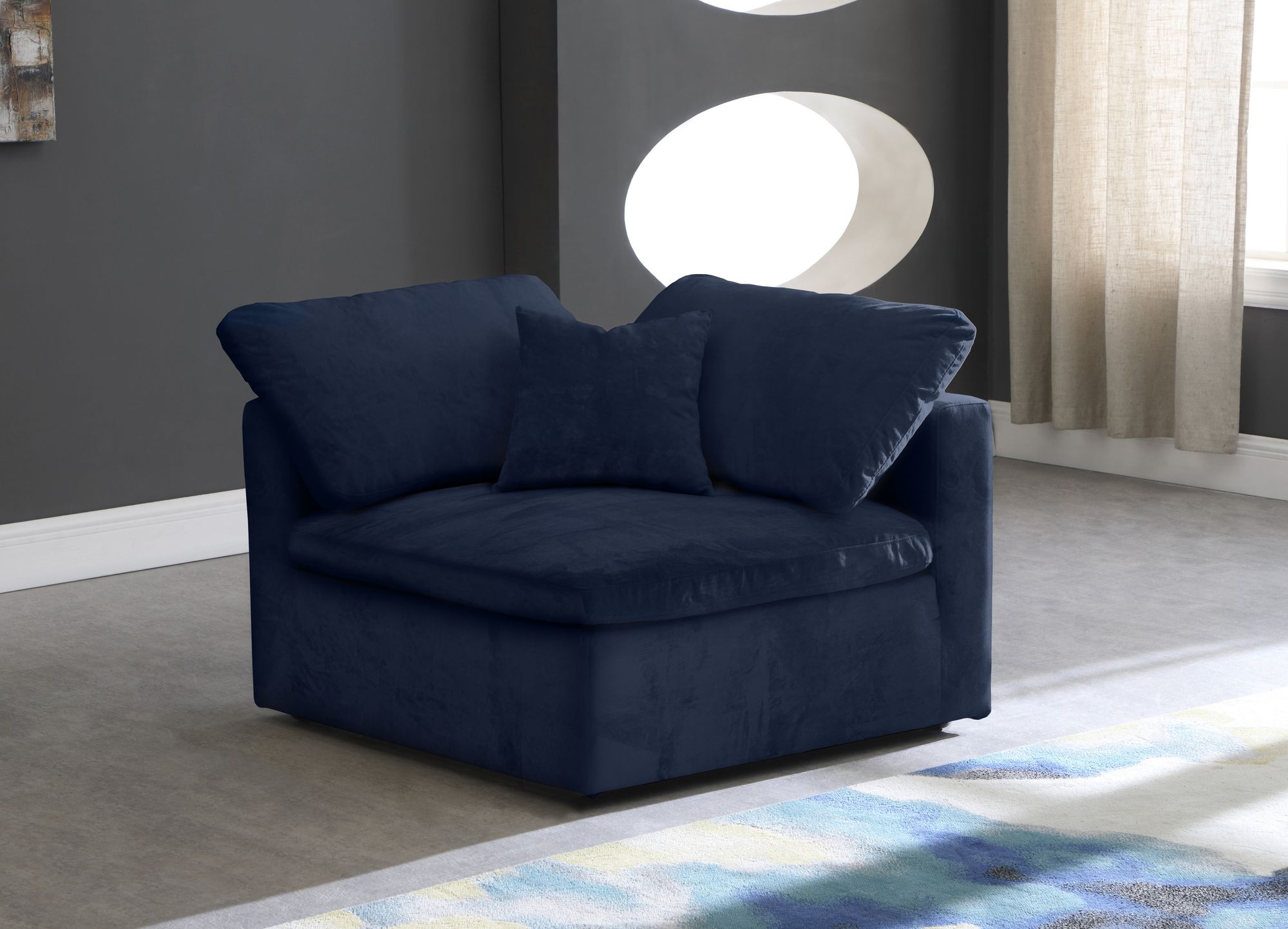 Meridian Cozy Velvet Modular Comfort Overstuffed Corner Chair, Blue