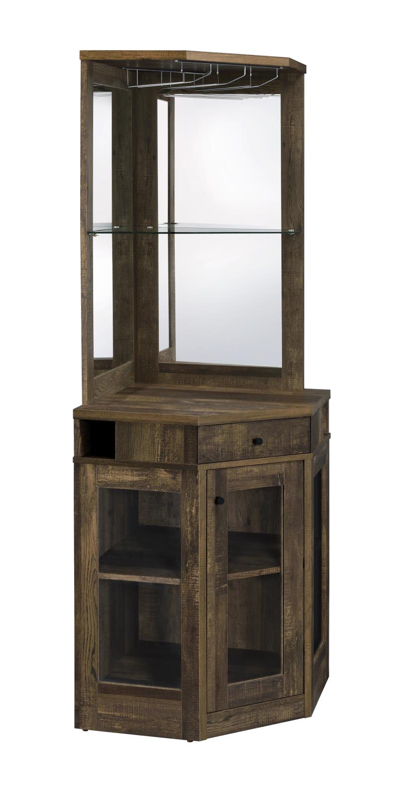 Coaster Alviso Veneer/Glass Corner Bar Cabinet w/Stemware Rack, Oak