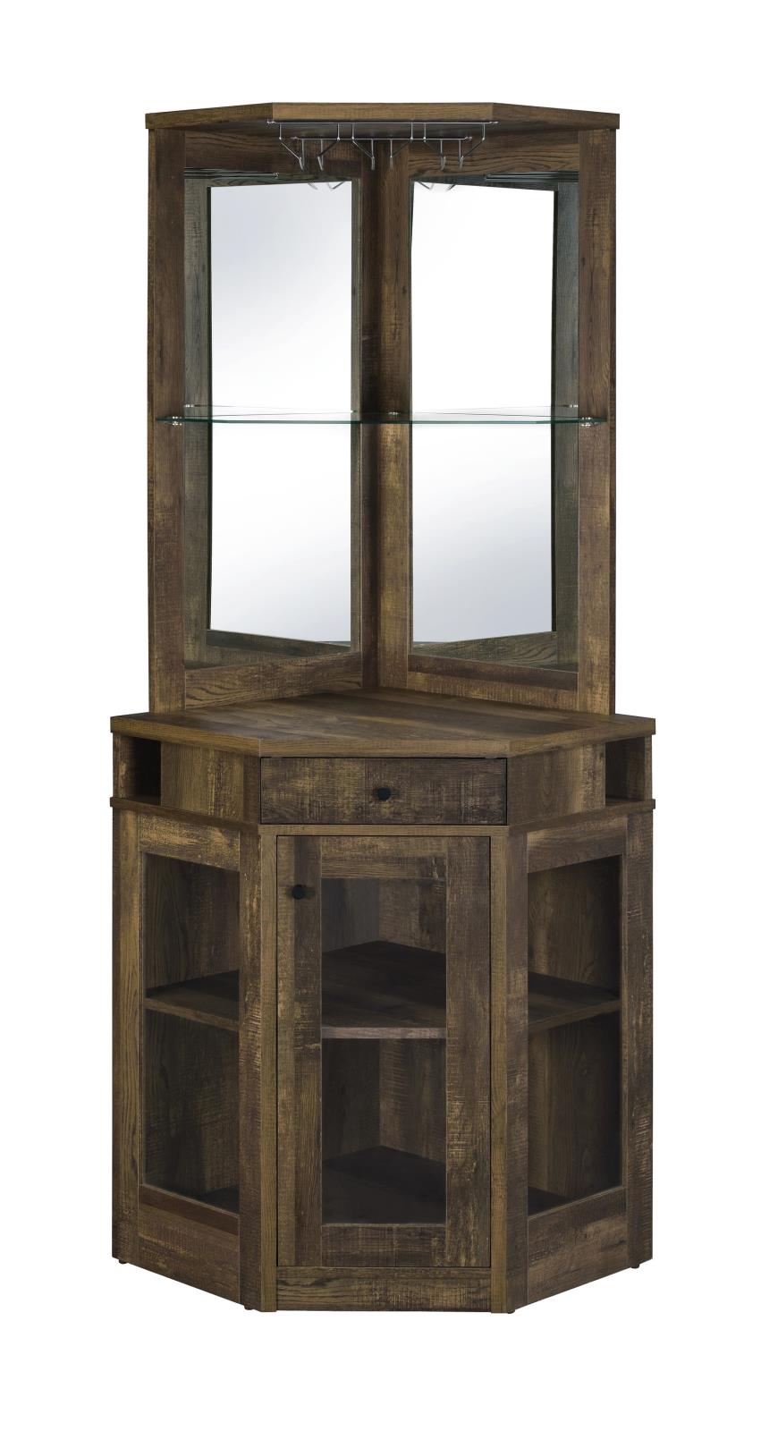 Coaster Alviso Veneer/Glass Corner Bar Cabinet w/Stemware Rack, Oak