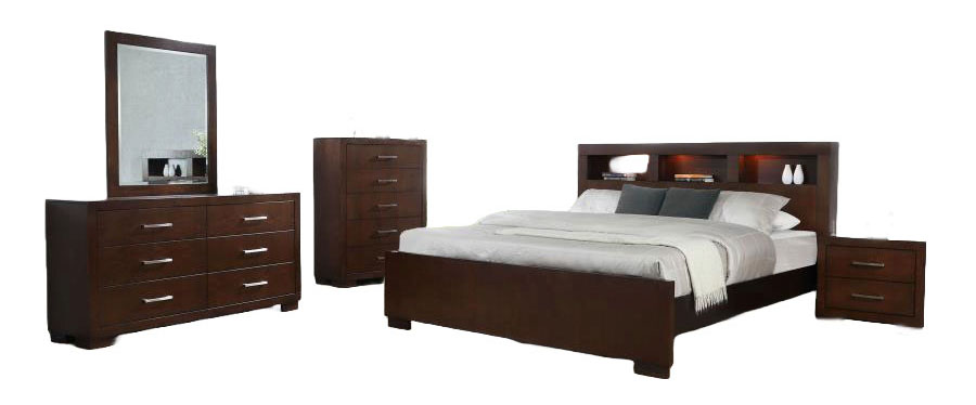 Coaster Jessica Wood Bedoom Set w/Storage Headboard, Cappuccino