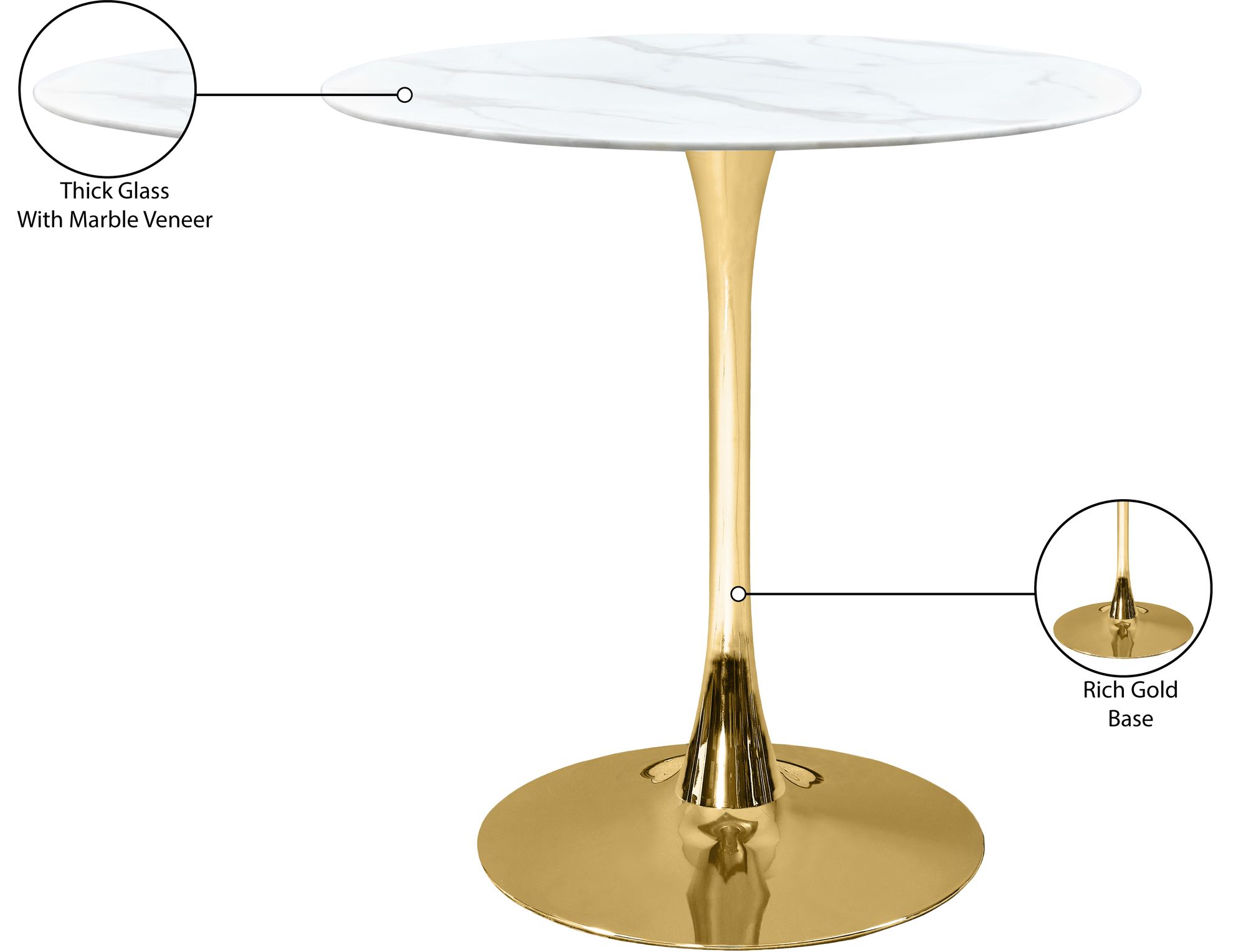 Meridian Tulip 36" Round Glass Counter Table w/Gold Base, White