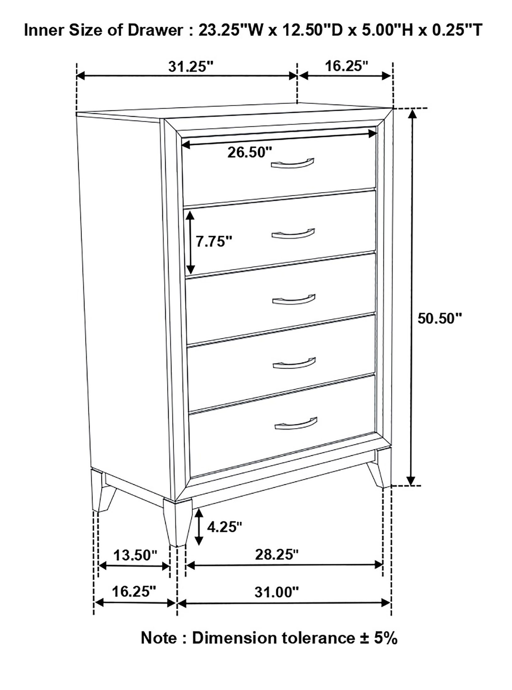 Coaster Watson Wood Chest w/5 Drawers, Grey Oak