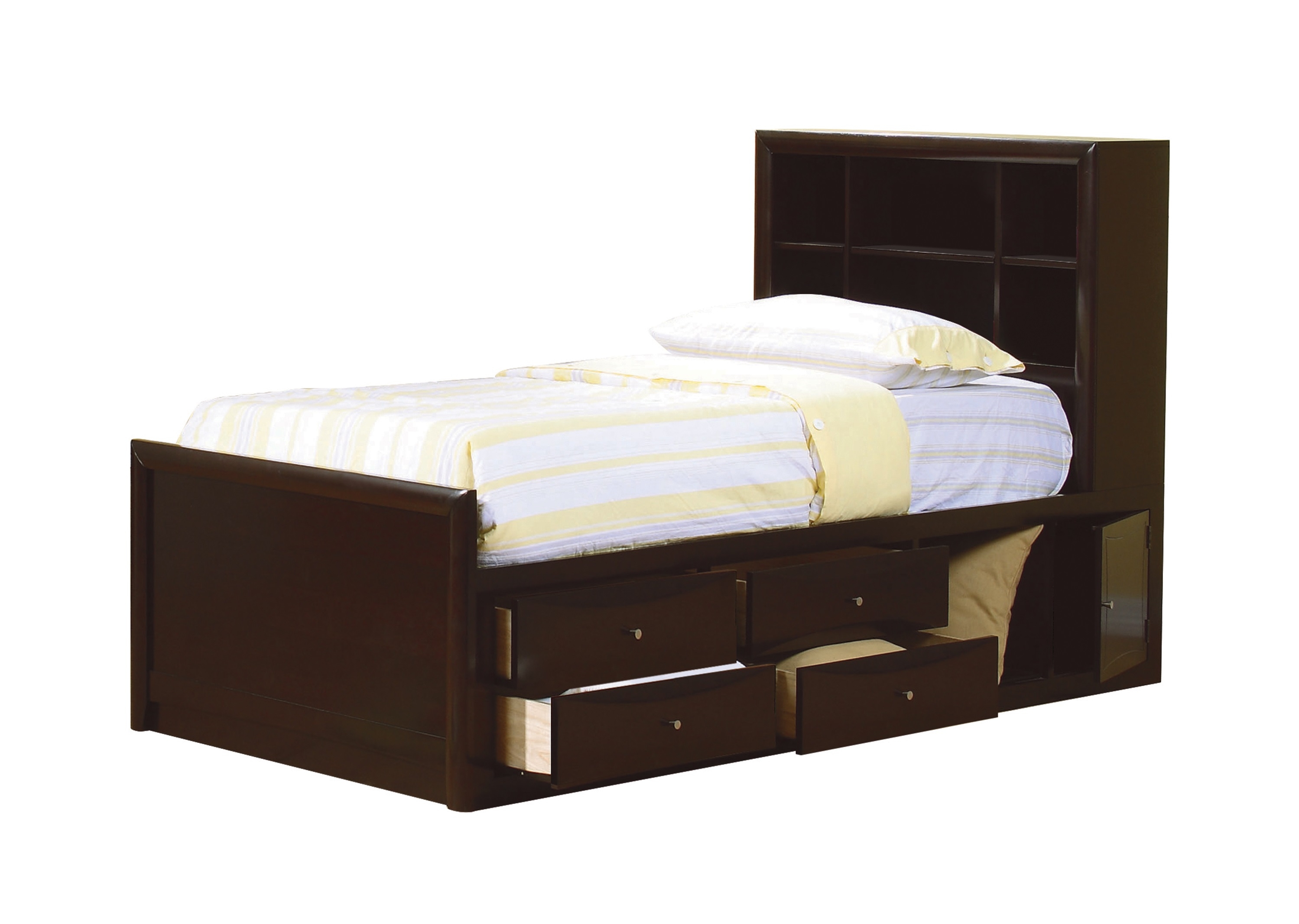 Phoenix Wood Bookcase Bed w/Underbed Storage, Cappuccino by Coaster ...