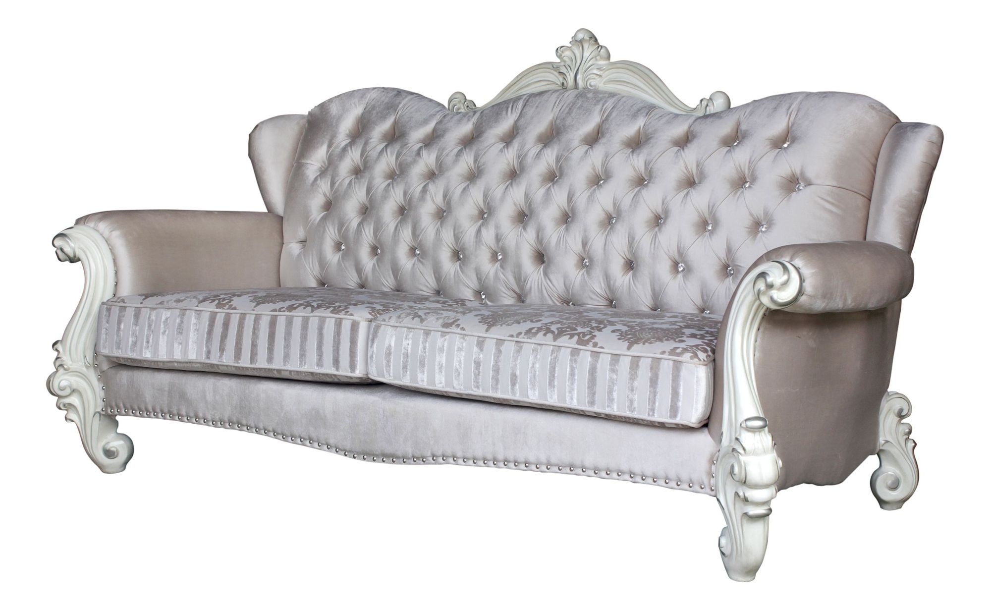 ACME Versailles Velvet Sofa, Ivory & Bone