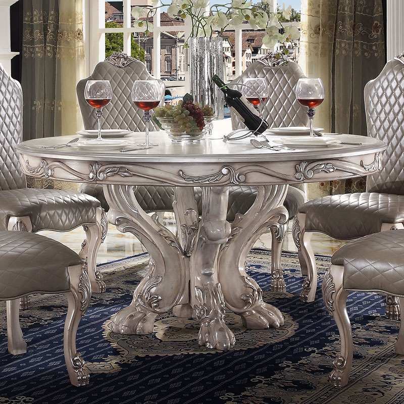 ACME Dresden Wood Round Dining Table, Vintage Bone White