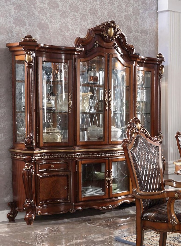 ACME Picardy Wood/Glass China Cabinet, Honey Oak