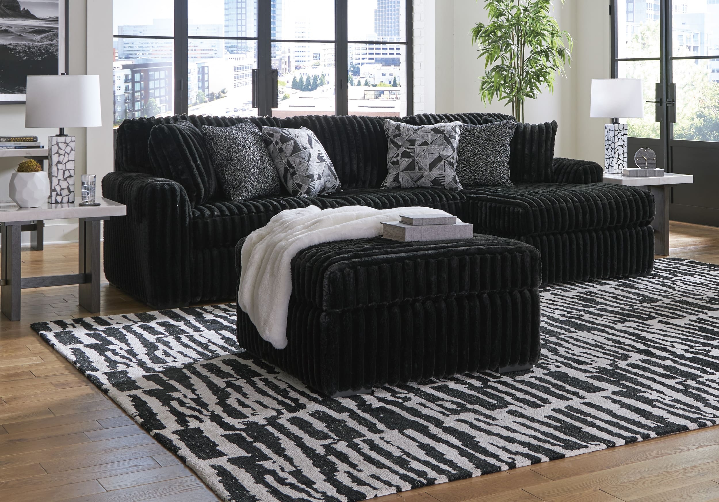Ashley Midnight-Madness 2-Pc Polyester L-Shaped RAF Sectional, Onyx