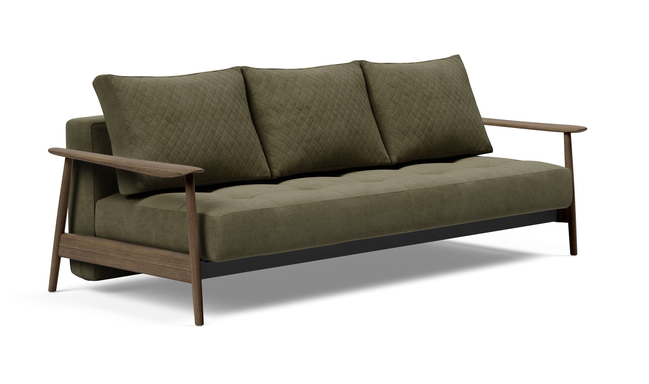 Caluma Quilt Fabric Sofa Bed w/Smoked Oak Arms & Legs, 316 Cordufine ...