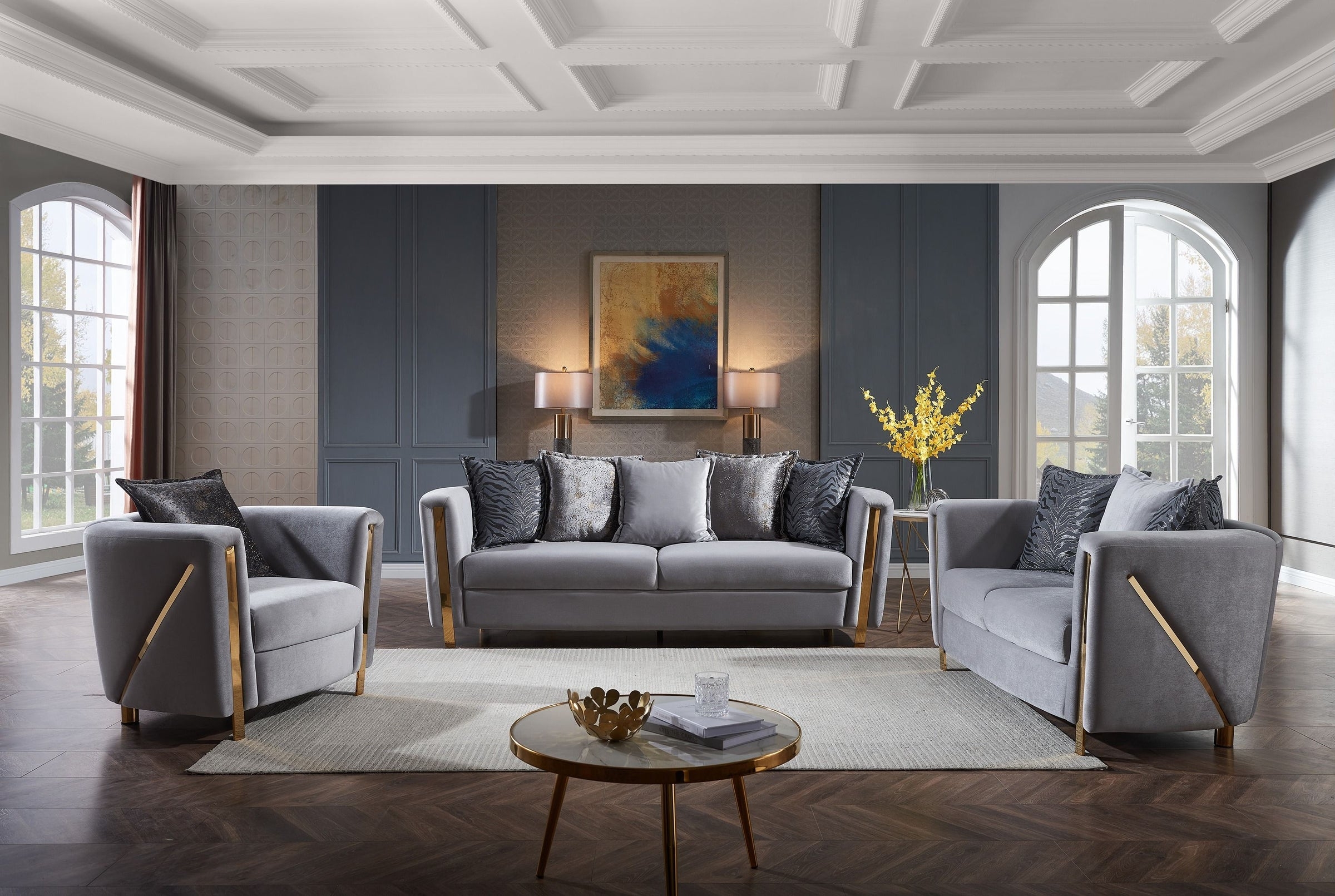 Chanelle Thick Velvet Living Room Set, Gray by Galaxy Home Furnishings