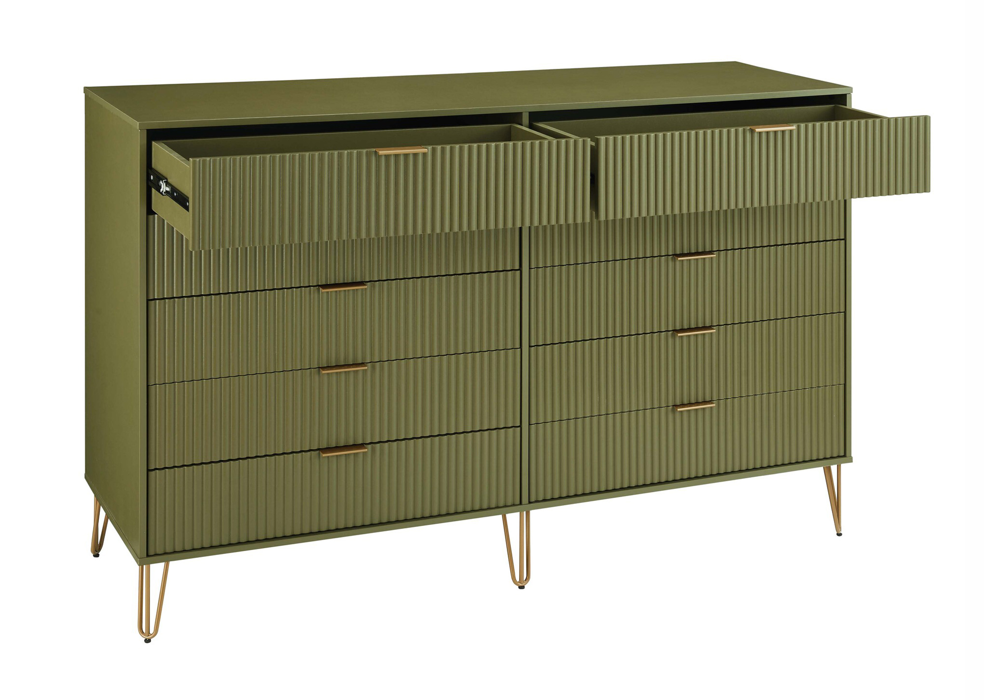 Manhattan Comfort DUMBO 10-Drawer Tall MDF Double Dresser, Olive Green