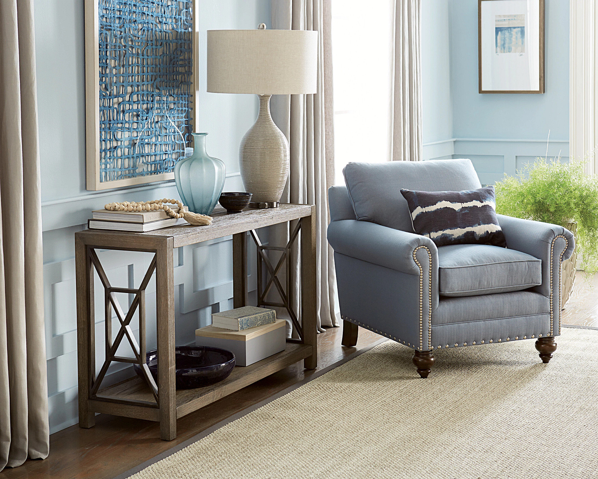 Hammary Hamilton Barrel Synthesis Sofa Table, Aged Oak