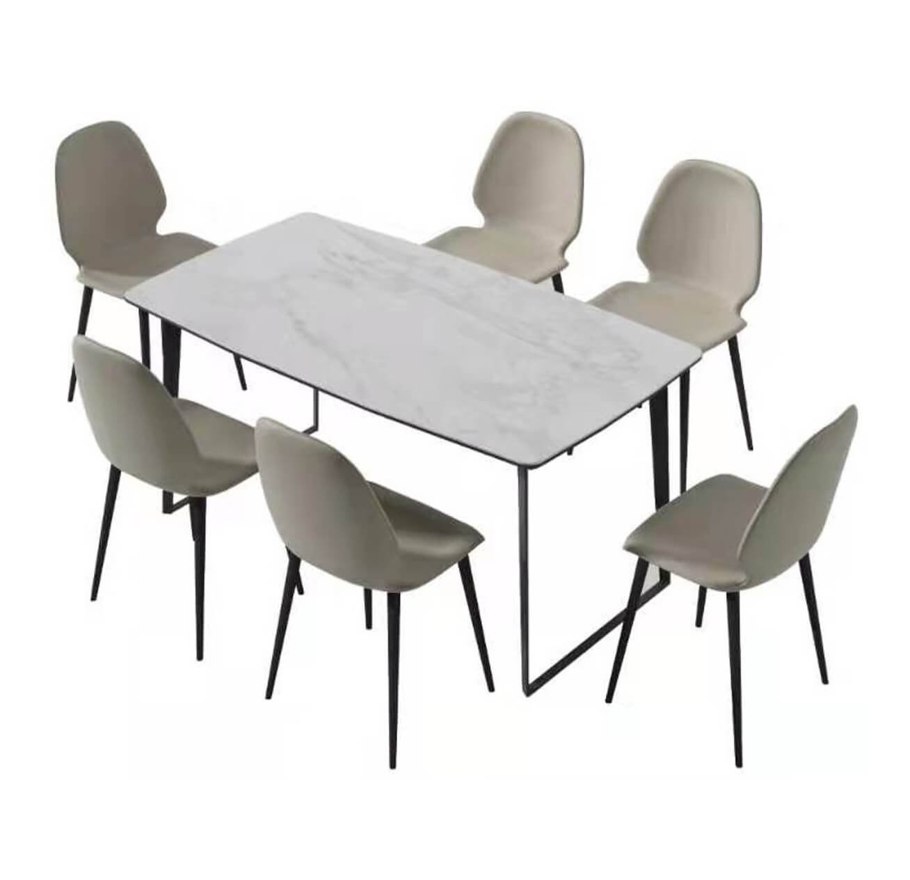 Beverly Hills Jax Porcelain Top Dining Table w/Black Metal Legs, White