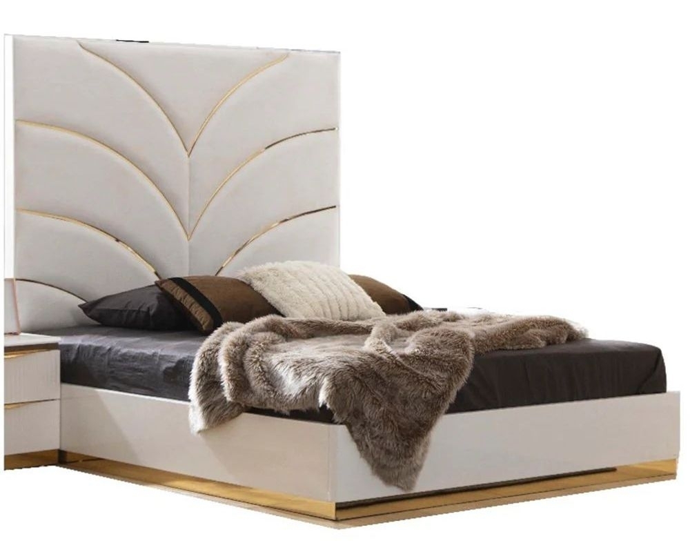 Galaxy Home Laura Velvet/Wood Regular Bedroom Set, White/Gold