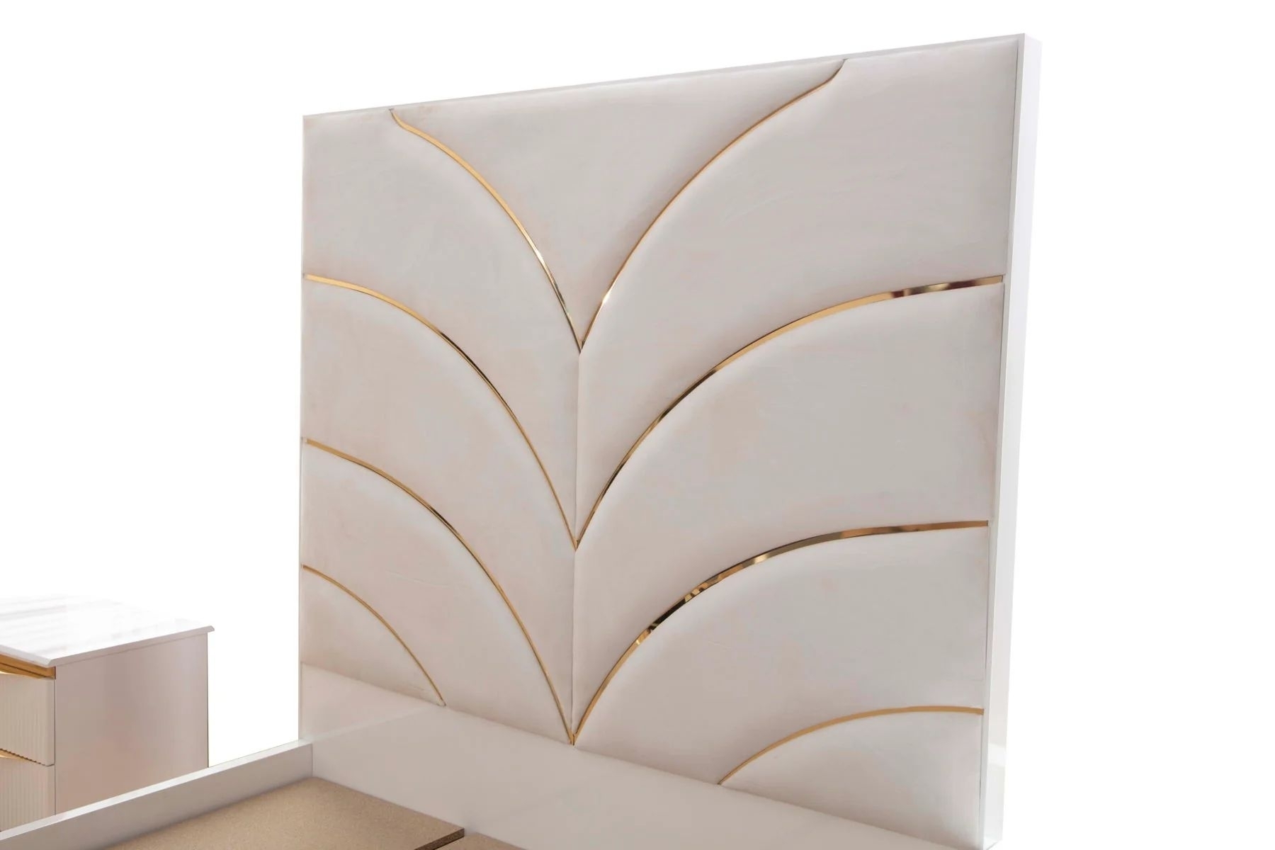 Galaxy Home Laura Velvet/Wood Regular Bedroom Set, White/Gold