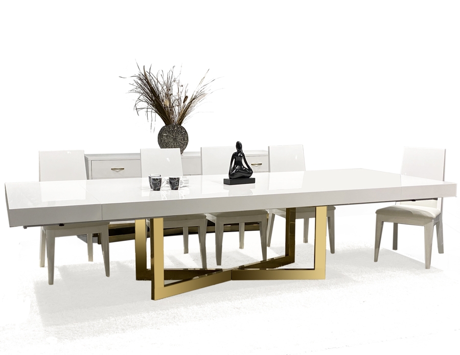 Maximo Extendable Dining Table, White Gloss/Gold Base by Sharelle ...