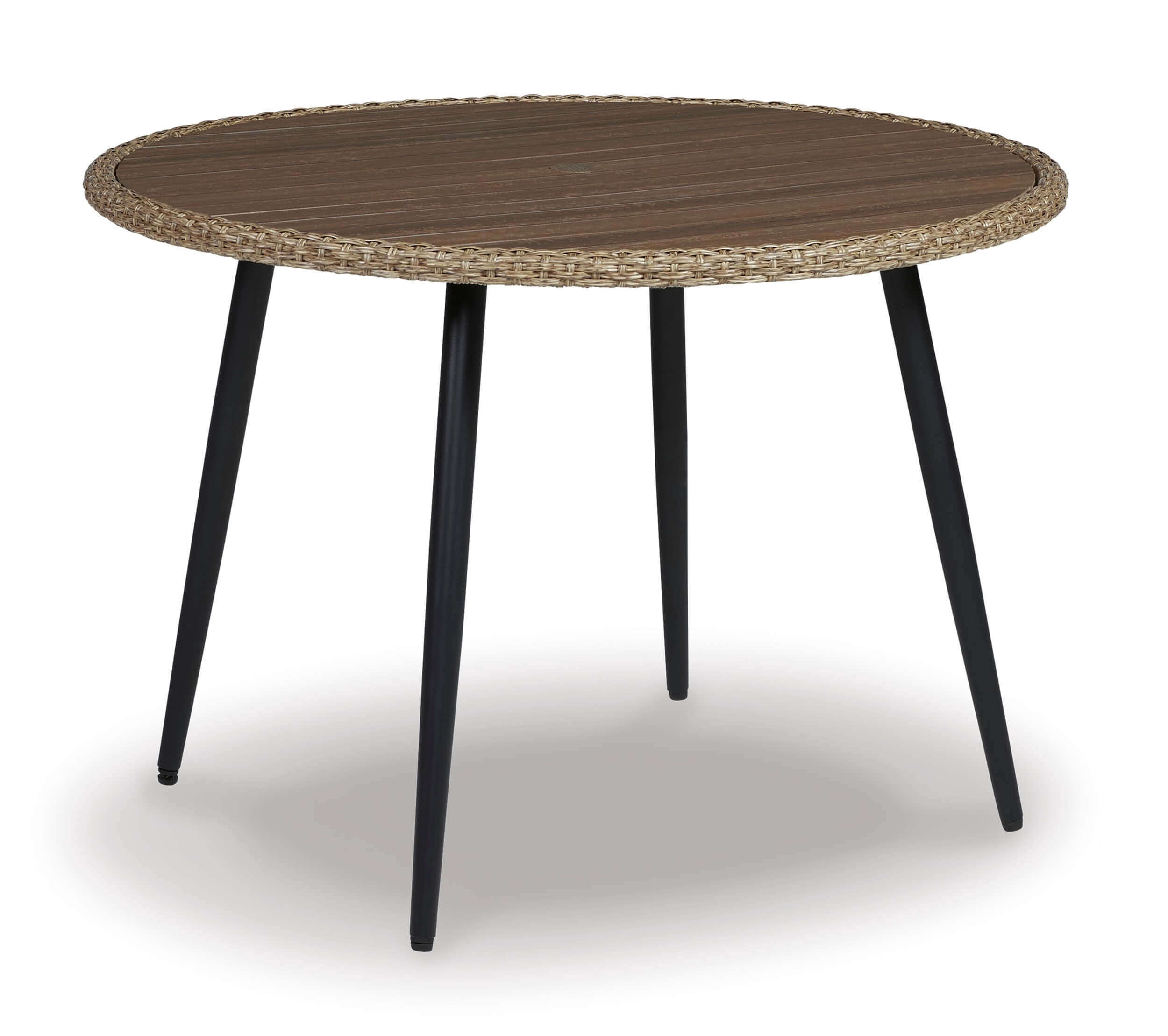 Amaris Outdoor Resin Round Dining Table, Brown/Black by Ashley Furniture