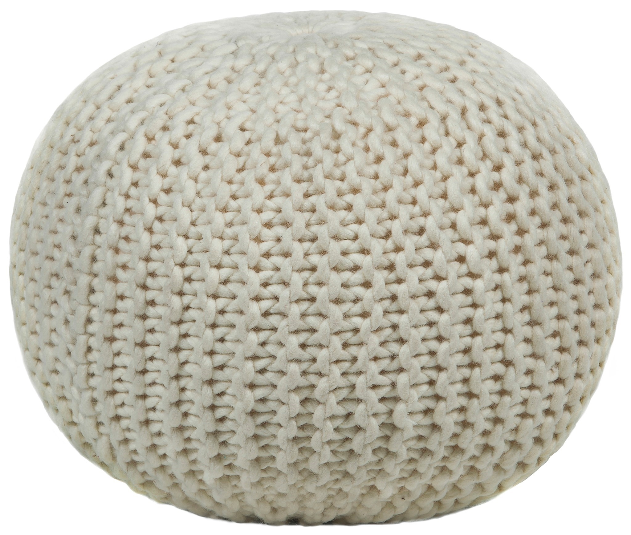 Chandra POU115 Wool Round Handmade Pouf, Ivory